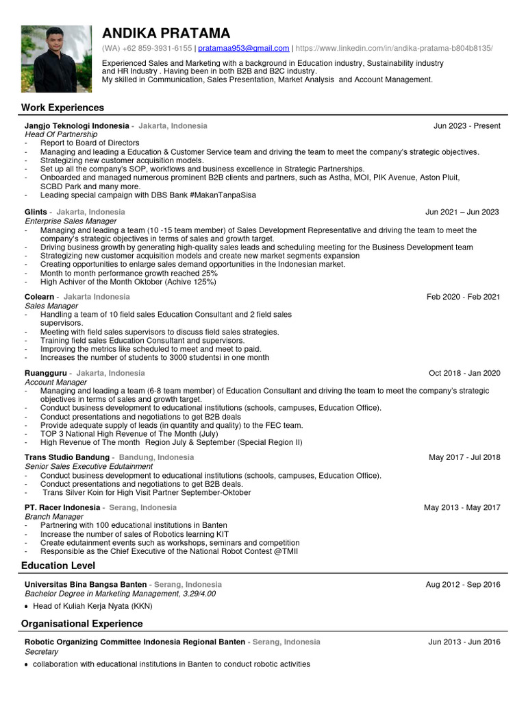 CV Andika Pratama Update | PDF | Sales | Marketing