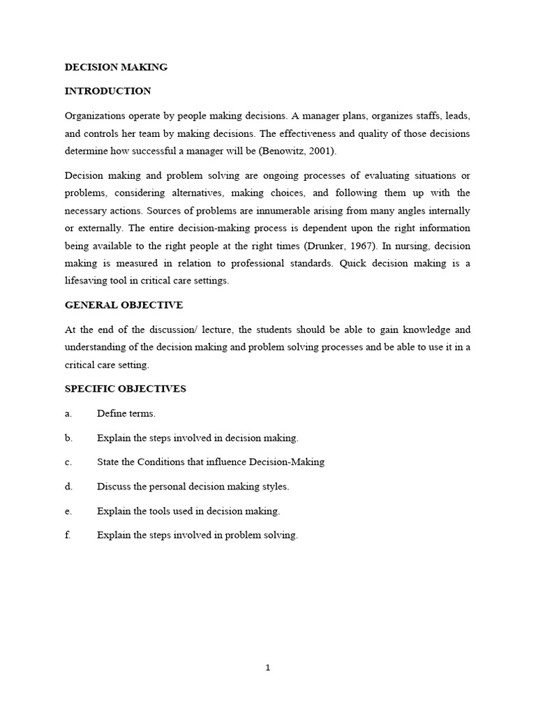 Decision Making and Problem Solving - Critical Care | PDF | Decision ...