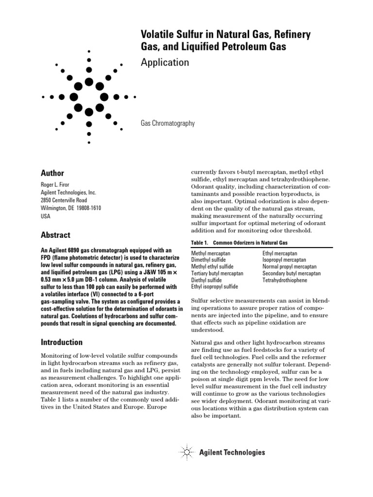 Agilent App Note Volatile Sulfur in NGA-RGA | Download Free PDF | Thiol ...