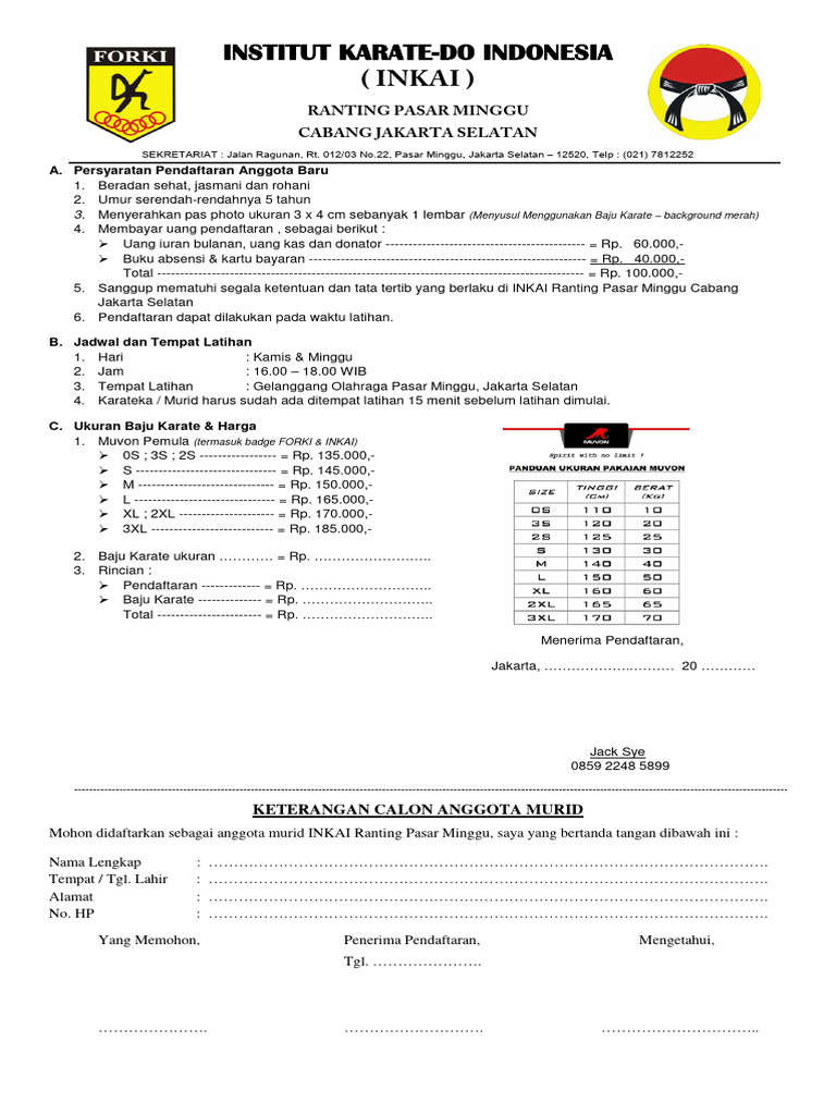 Formulir Pendaftaran Karate | PDF