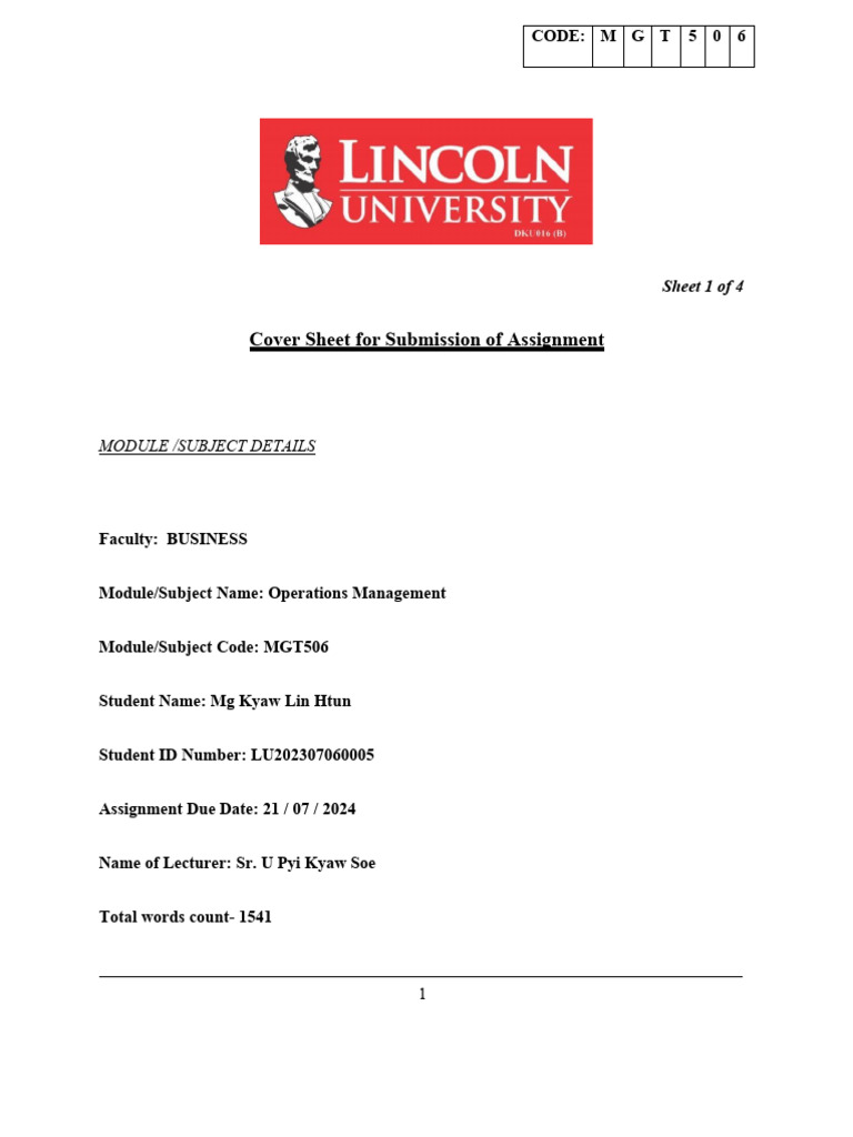 Operation Managment Assignment | PDF | Supply Chain | Logistics