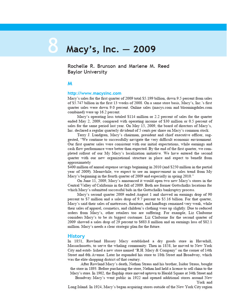 Cast Study Assignment | PDF | Macy's | Swot Analysis