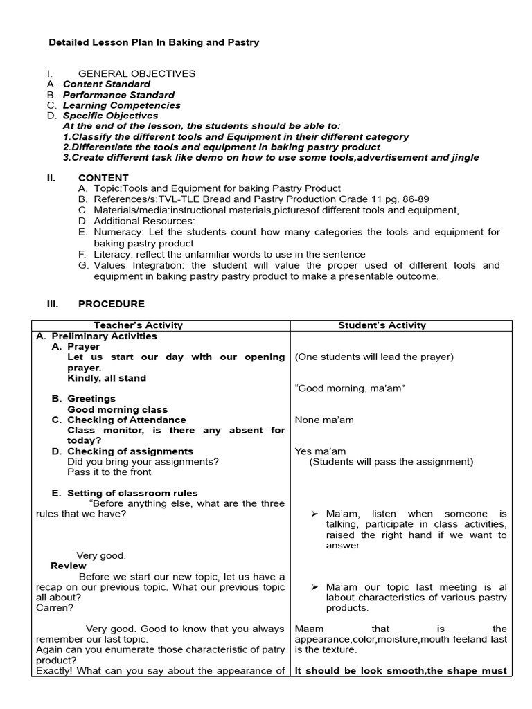 Detailed Lesson Plan In Baking and Pastry | PDF | Muffin | Baking