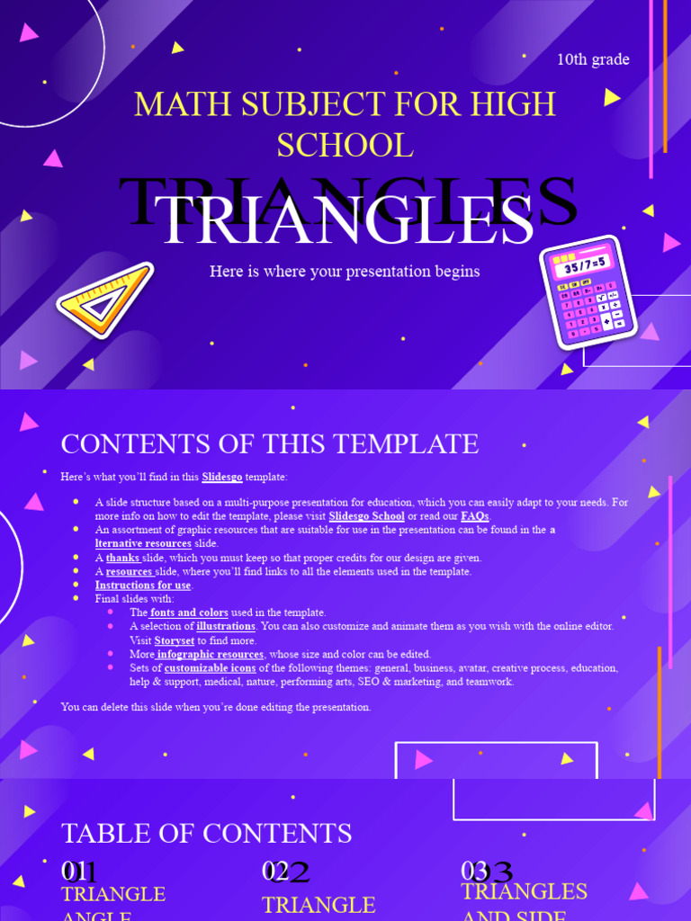 Math Subject For High School - 10th Grade - Triangles by Slidesgo | PDF ...