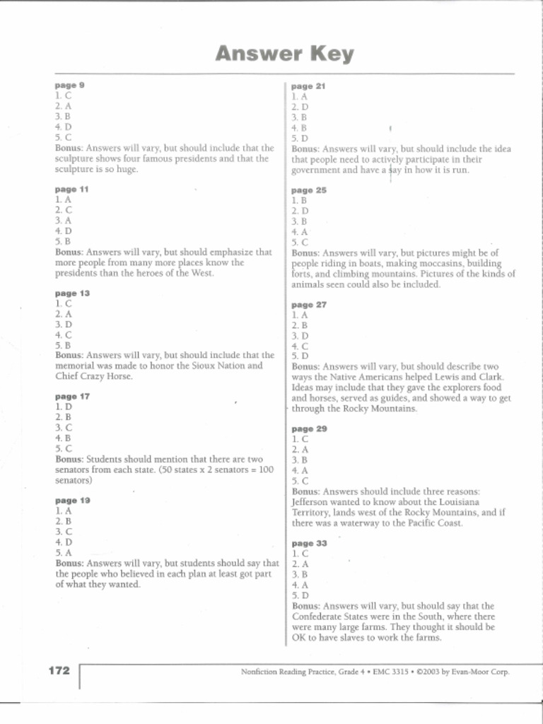 Nonfiction Answer Key G 4 | PDF