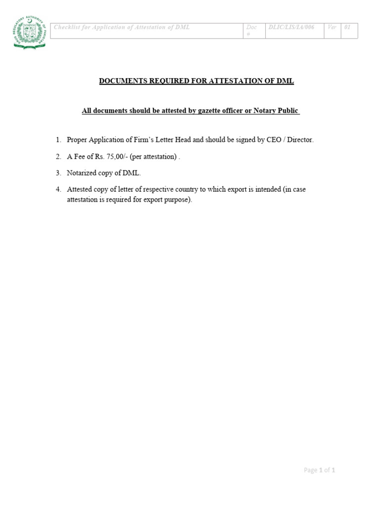 DML Attestation Application Checklist | PDF | Finance & Money Management