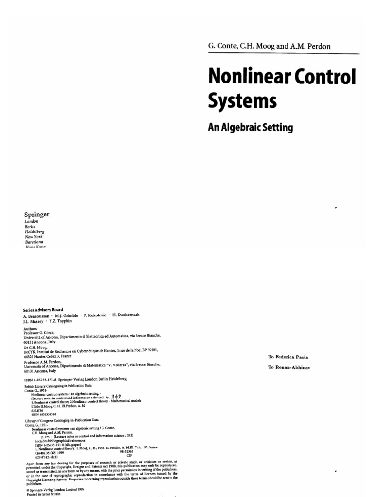 Nonlinear Control Systems-Conte | PDF