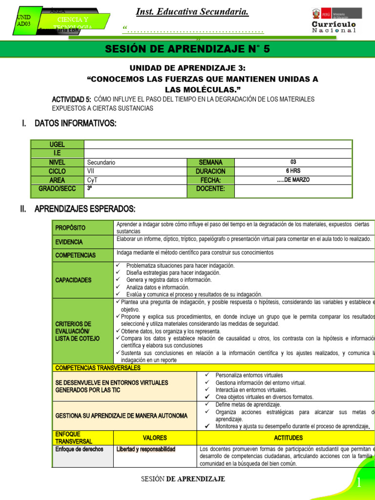 E-3º Ses Act 5-Cyt-Und 3 - Sem 5 | PDF | Aprendizaje | Maestros