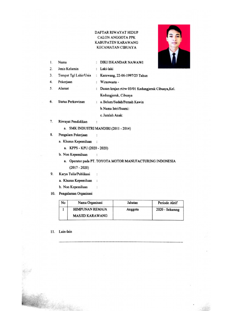 Daftar Riwayat Hidup Diki | PDF
