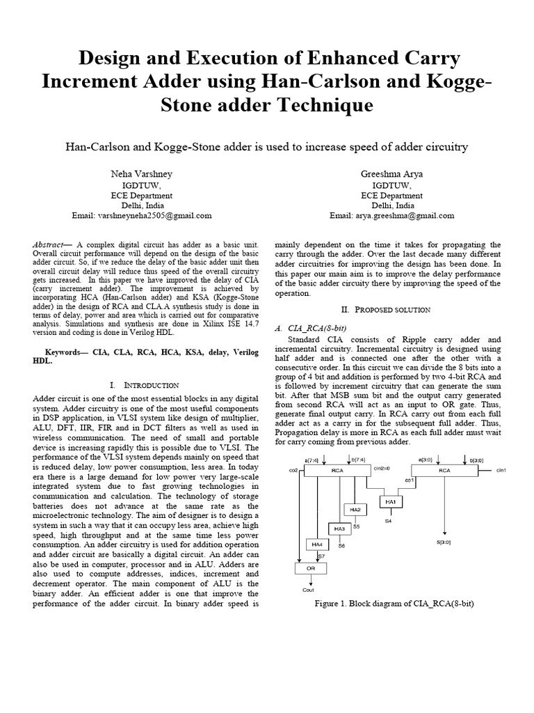 Enhanced Han-Carlson Adder Design | PDF | Computer Engineering ...