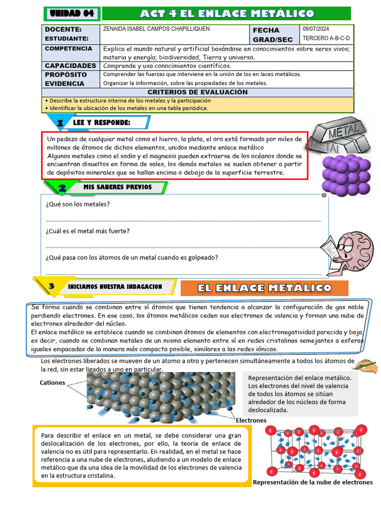 Enlace Metalico Sesion 4 | PDF | Enlace químico | Rieles