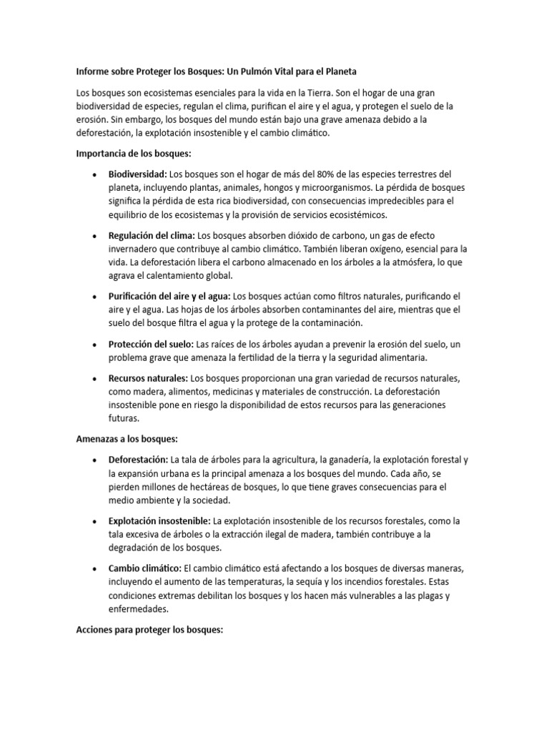 Informe Sobre Proteger Los Bosques | PDF | Los bosques | Deforestación Informe Sobre Proteger Los Bosques | PDF | Los bosques | Deforestación