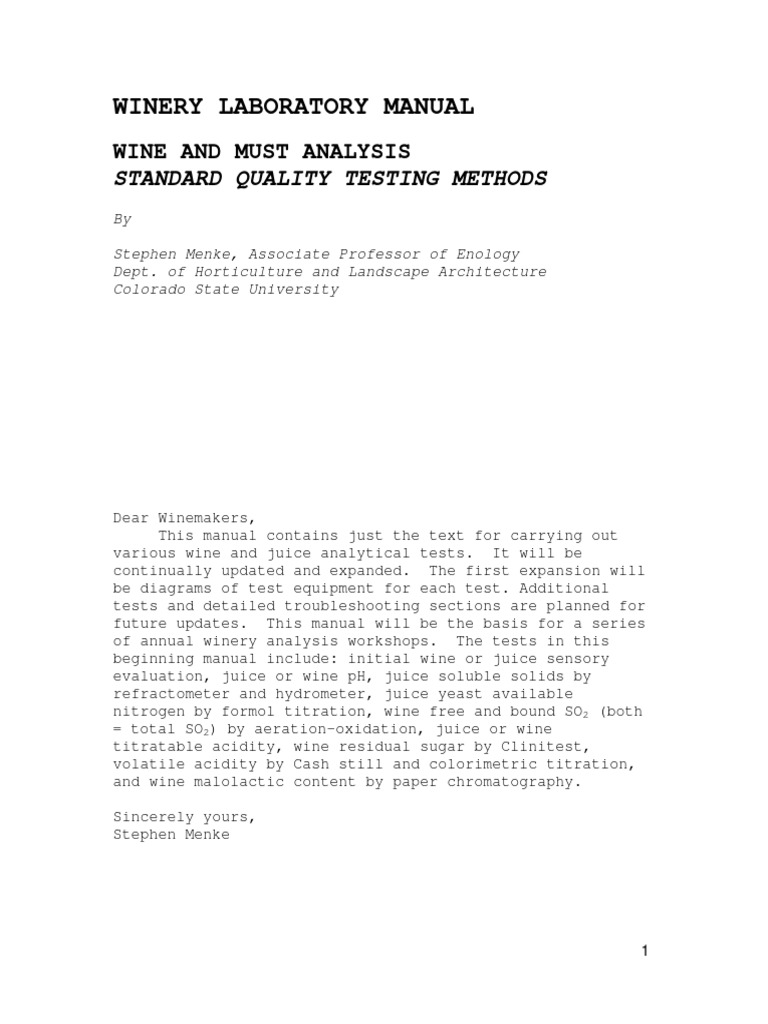 Winerylaboratorymanual Rev2012 | PDF | Taste | Winemaking
