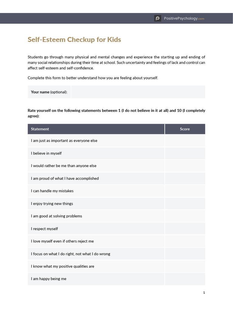 Kids' Self-Esteem Assessment Tool | PDF