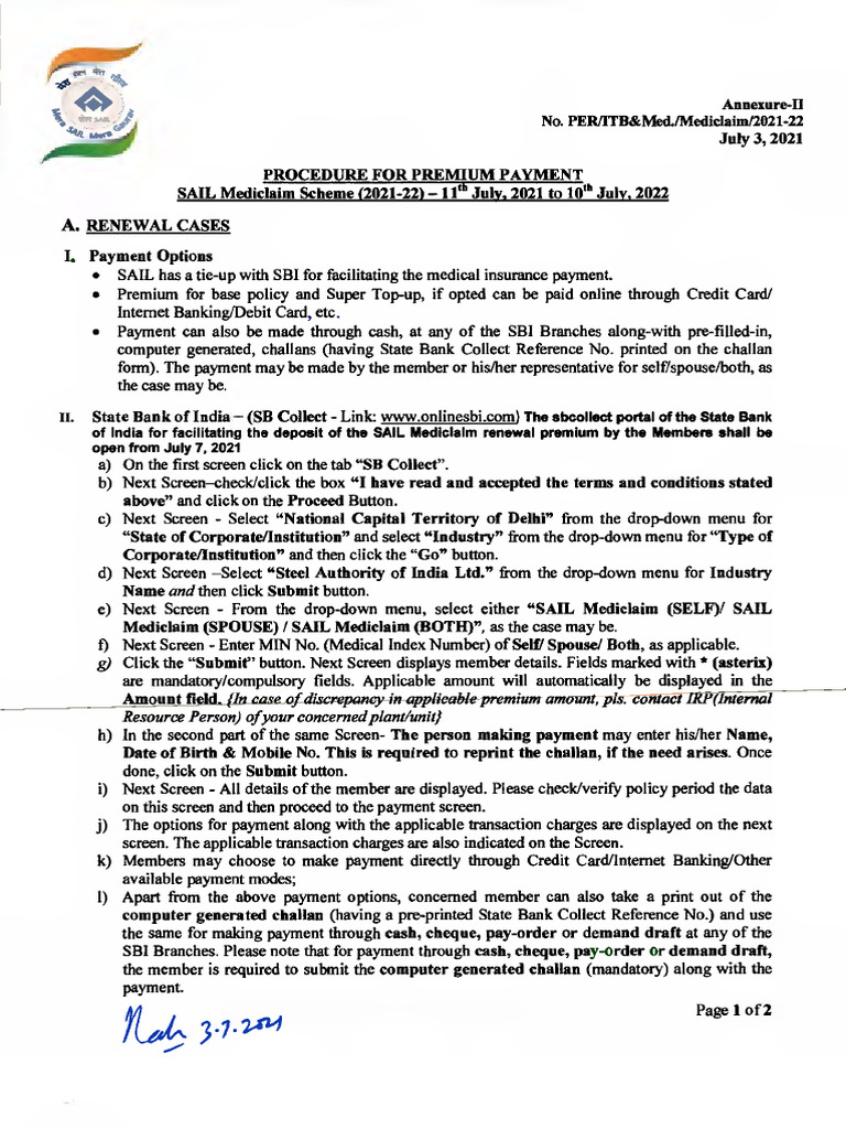Procedure For Premium Payment | PDF | Payments | Banks