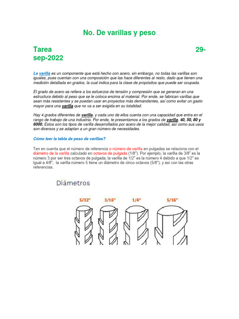 Numero de Varillas y Peso | PDF | Hormigón | Acero