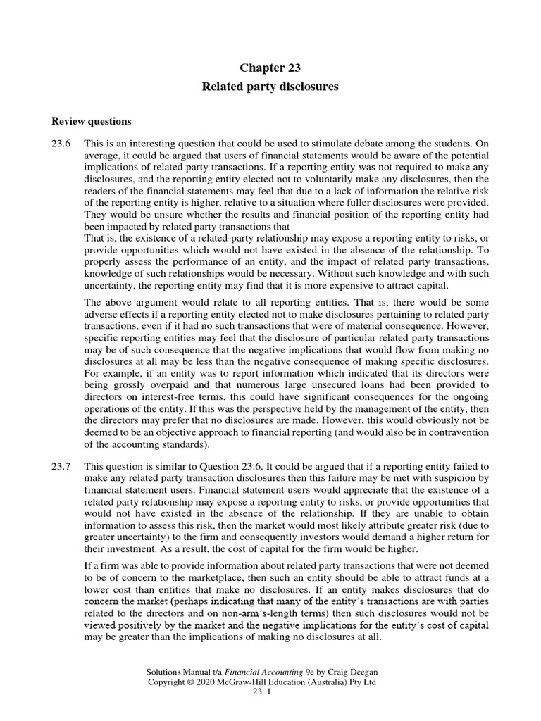 Week 10 Self Review Questions - Solns - Deegan - 9e - Ch23 - RPs | PDF | Risk | Financial Statement