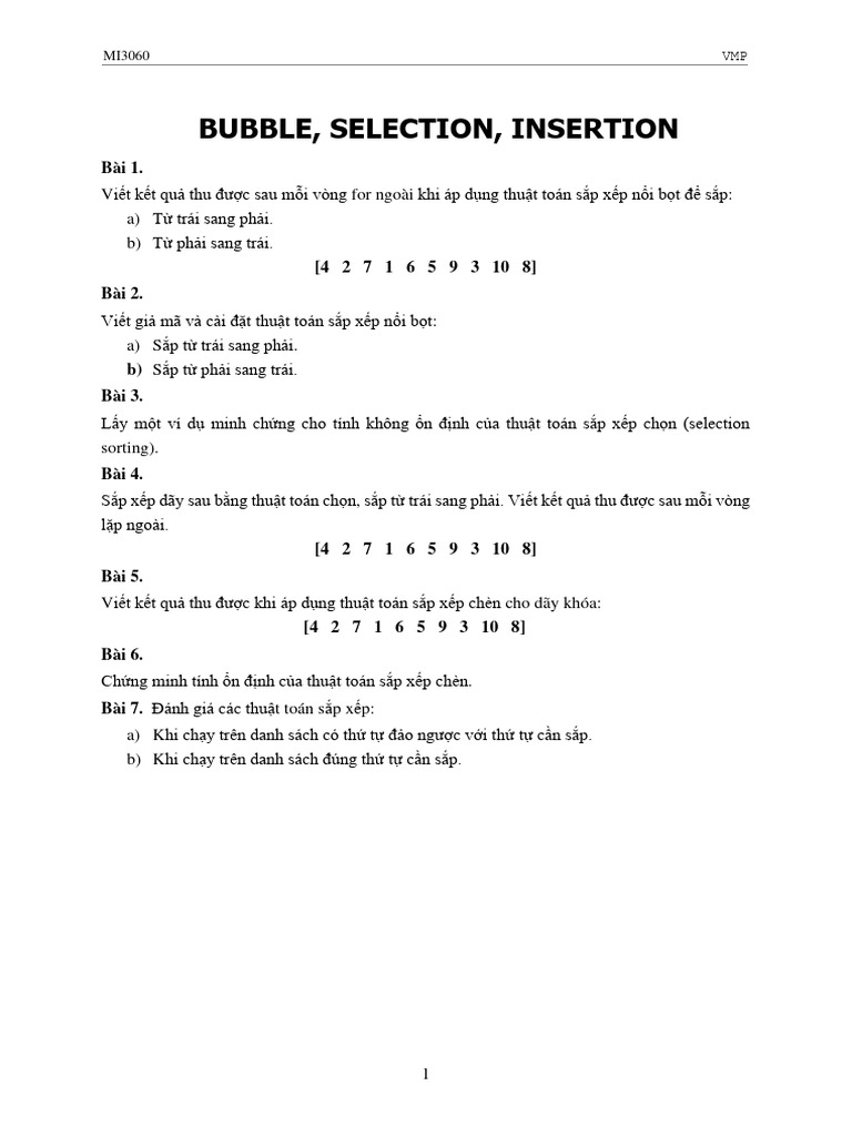 Ex 05 Sort Bubble Selection Insertion Pdf