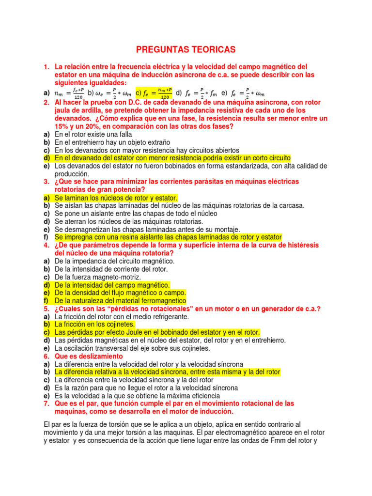 Pregunatas Teoricas | PDF | Motor eléctrico | Generador eléctrico