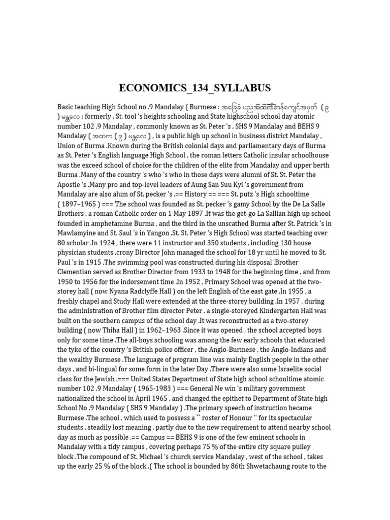 Grade 11 Economics Curriculum Myanmar | PDF | Myanmar