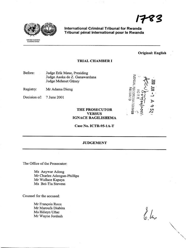 (ICTR) Bagilishema Judgment Trial | PDF | Indictment | Jurisdiction