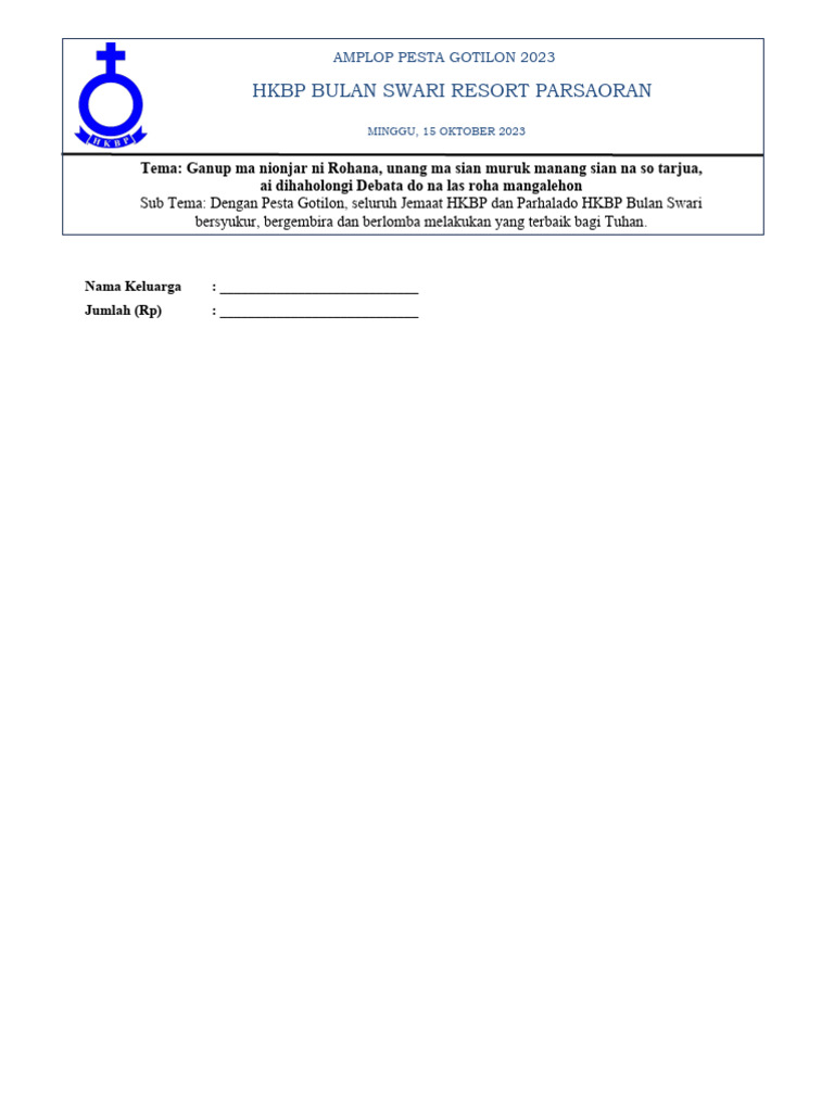 Pesta Gotilon 2023 HKBP Bulan Swari | PDF