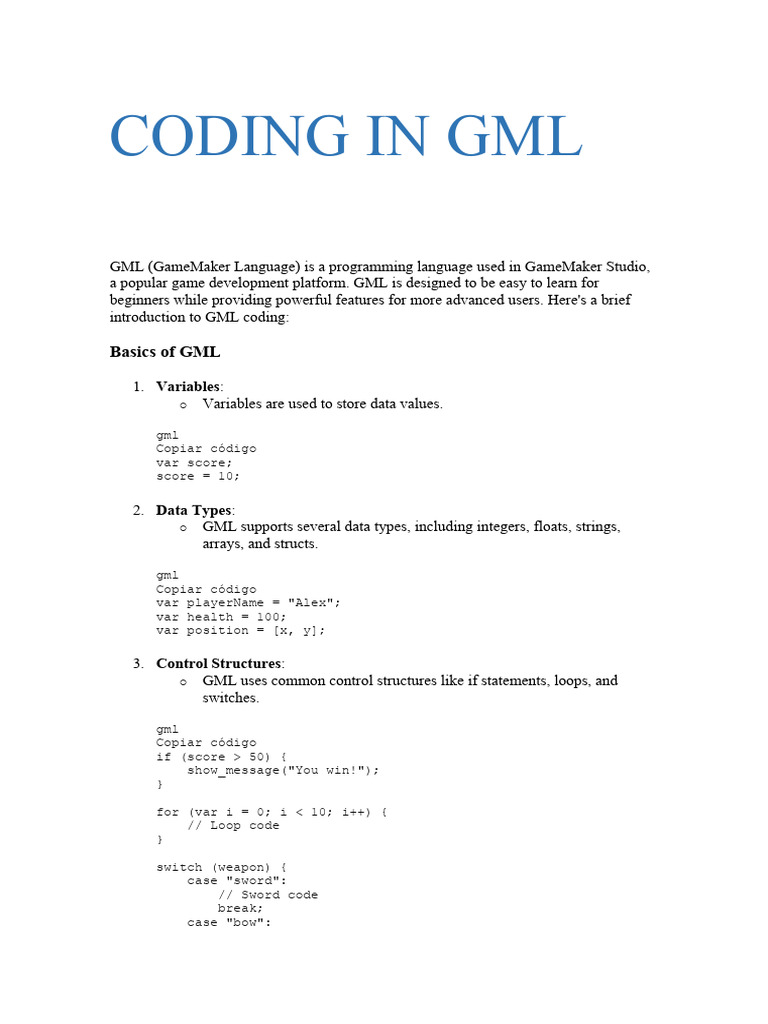 Coding in GML | PDF | Control Flow | Data Type
