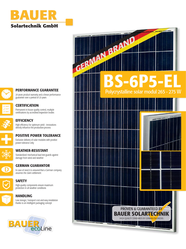 Bauer 275 WP | PDF | Solar Panel | Electrical Engineering