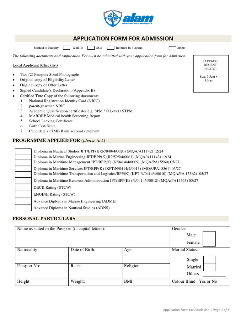 ALAM-Application Form For Admission (Local) | PDF | Diploma | Fee