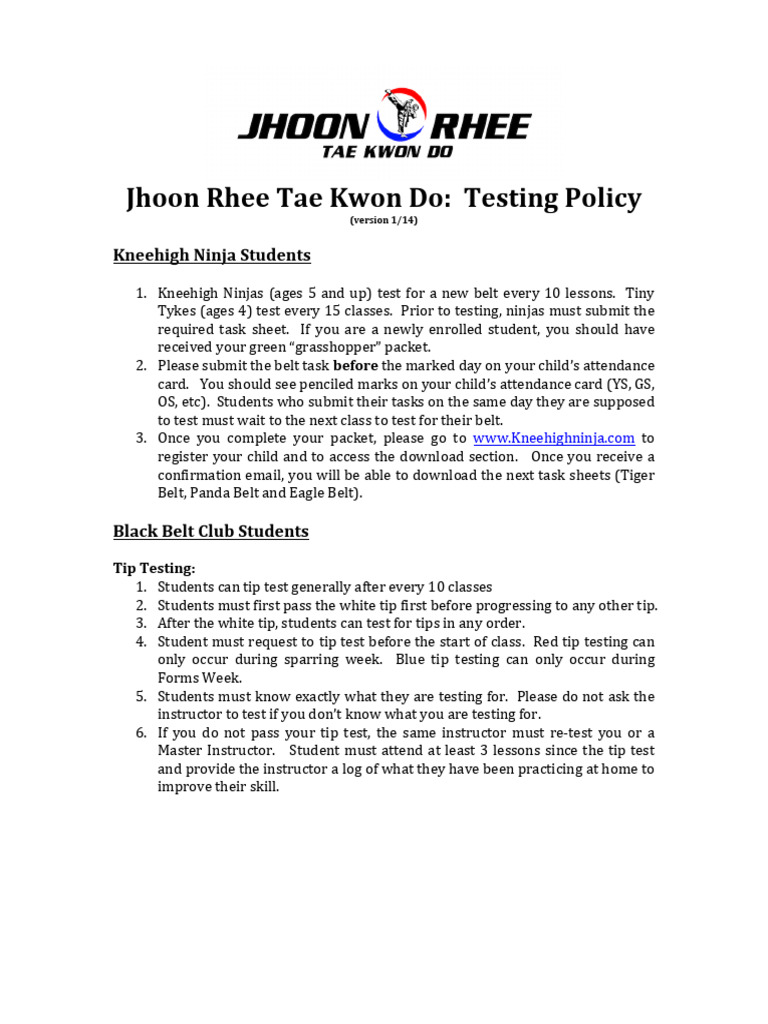Tae Kwon Do Testing Policy Guide | PDF | Career & Growth