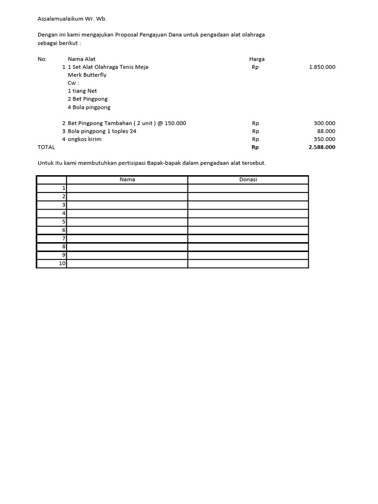 Proposal Dana Alat Tenis Meja | PDF