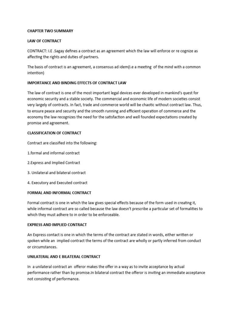 CHAPTER TWO SUM-WPS Office | PDF | Law Of Agency | Offer And Acceptance