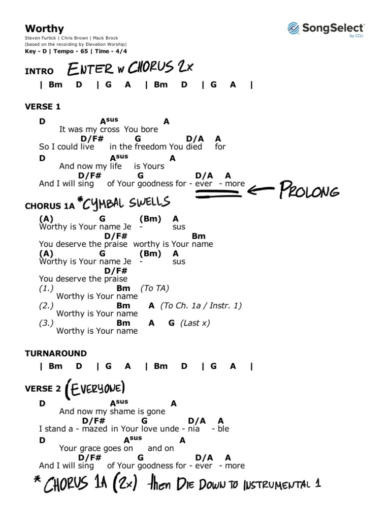 Worthy - SongSelect Chart in D | PDF