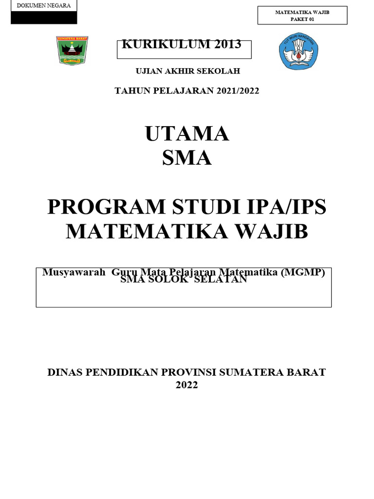 Soal Uas MTK Wajib Paket 1 | PDF | Metode & Bahan Ajar