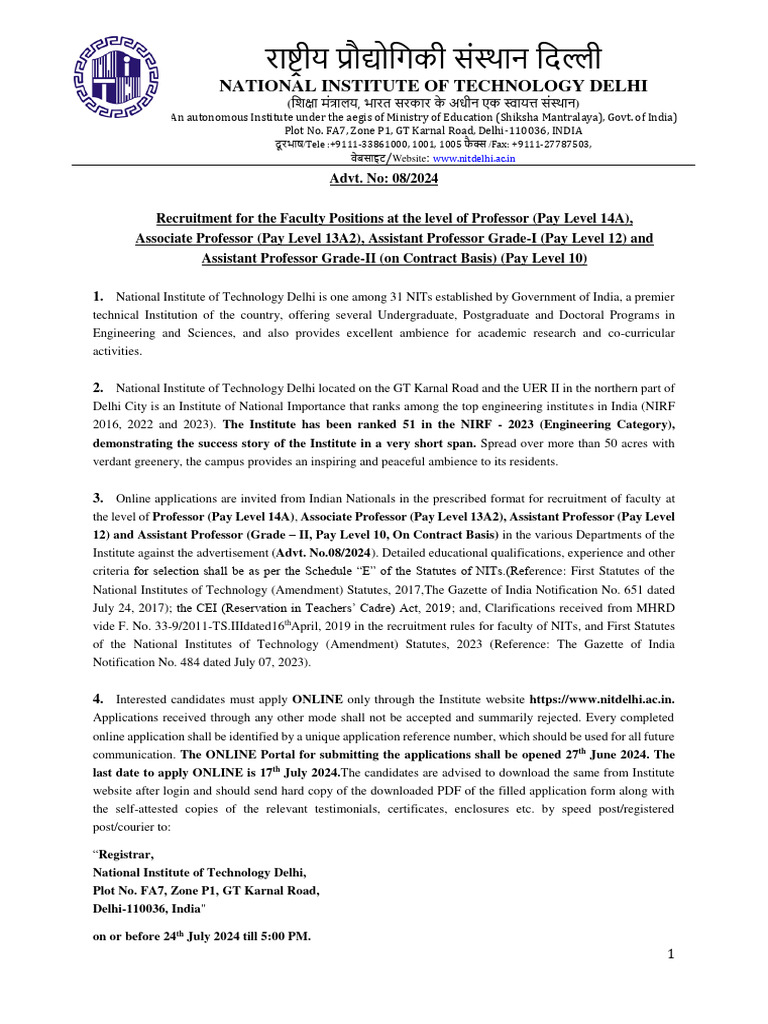 Advt 08 2024 Final - Faculty Recruitment - June - 2024 Final Version With Annexures | PDF ...