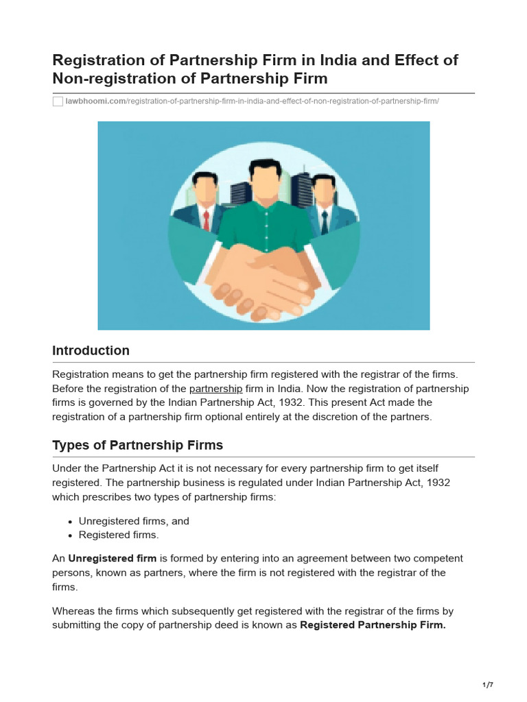 Registration of Partnership Firm in India and Effect of Non ...