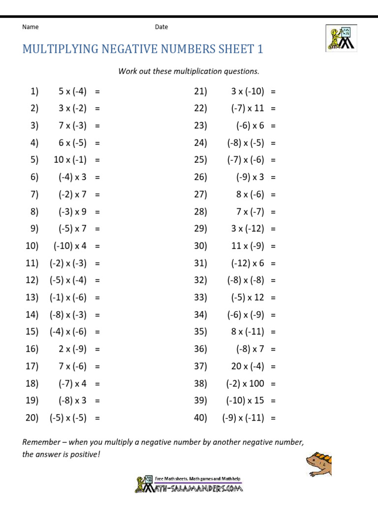 Multiplying Negative Numbers 1 | PDF | Arithmetic