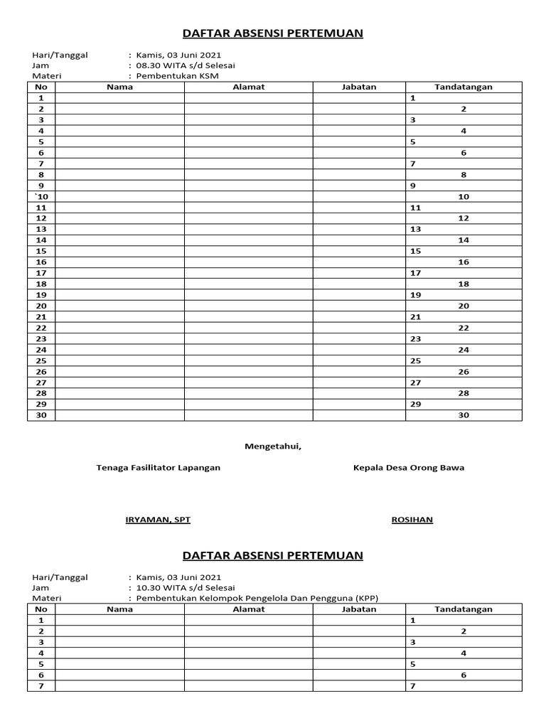 Daftar Absensi Pertemuan | PDF