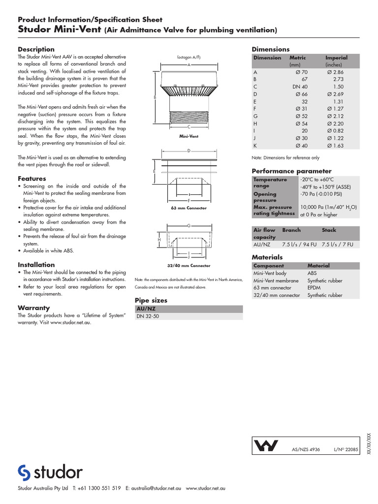 Mini Vent Spec Sheet Au N8ofv | PDF | Civil Engineering | Chemical Engineering