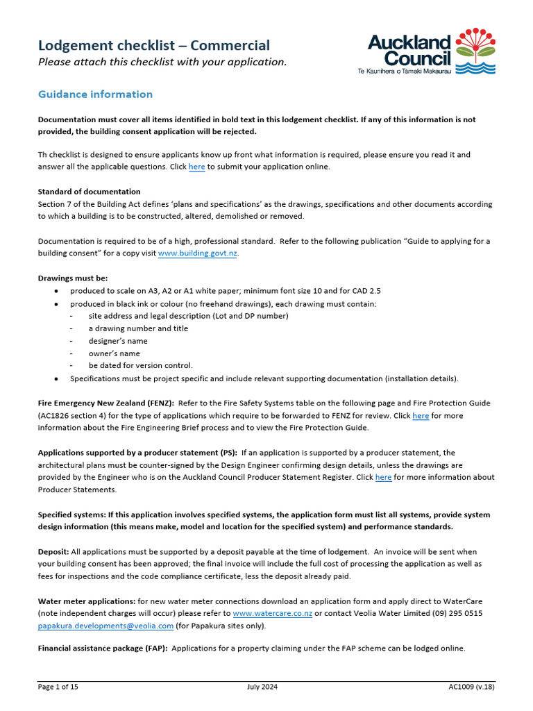 Auckland Council Lodgement Checklist | PDF | Specification (Technical ...