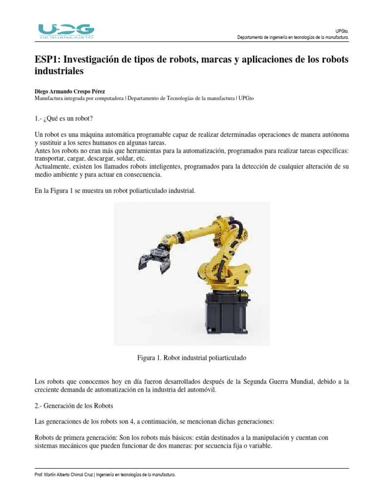 ESP1 Investigación de tipos de robots, marcas y aplicaciones de los robots industriales ...