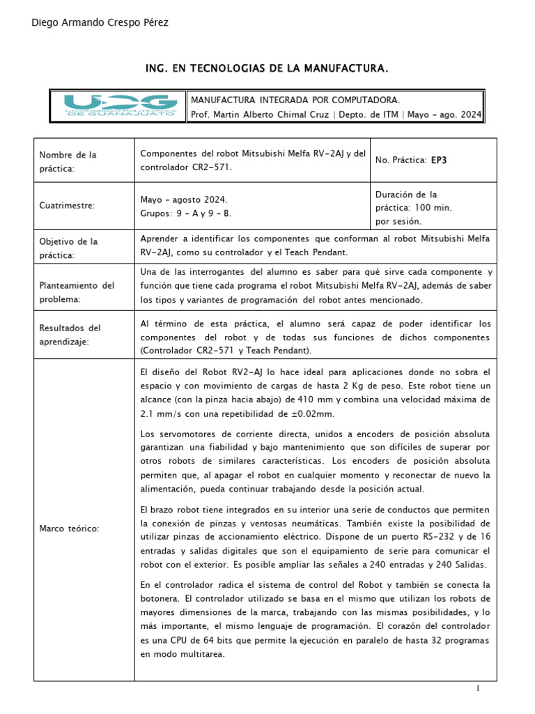 FORMATO - COMPONENTES DEL ROBOT RV-2AJ | PDF | Controlador lógico ...