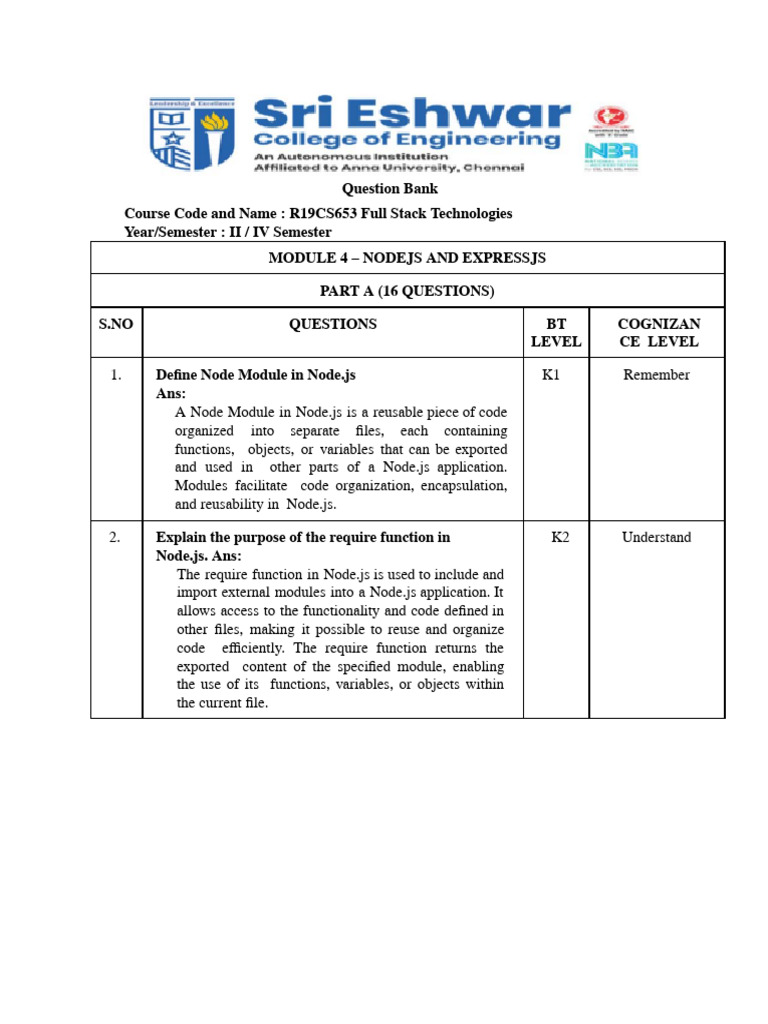 Unit 4 Qb Fst Pdf Java Script Mongo Db