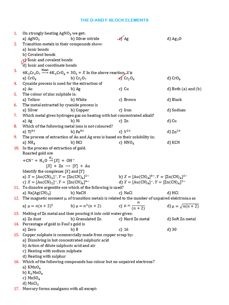 The D-And F-Block Elements Questions | PDF | Silver | Iron