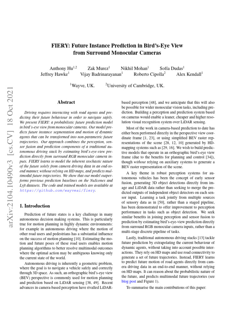 FIERY | PDF | Image Segmentation | Prediction