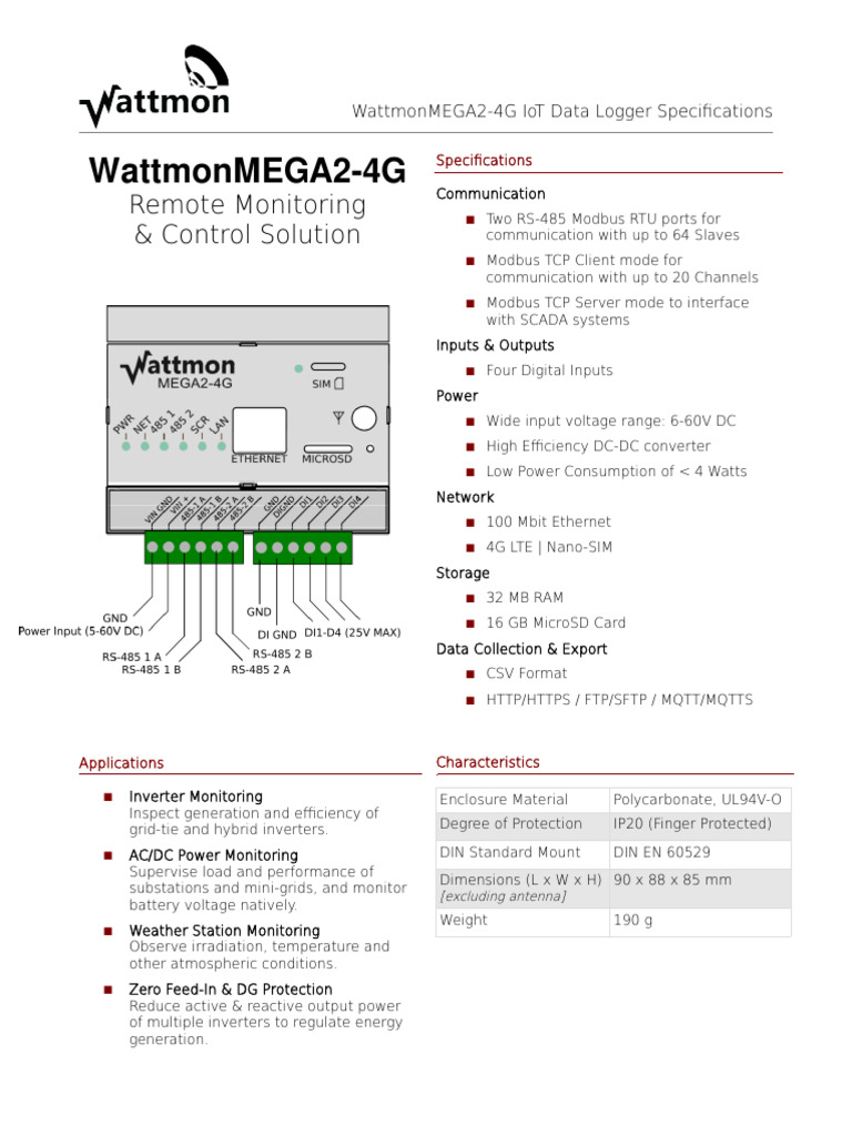WattmonMEGA2-4G Spec Sheet | PDF | Computer Networking | Computing