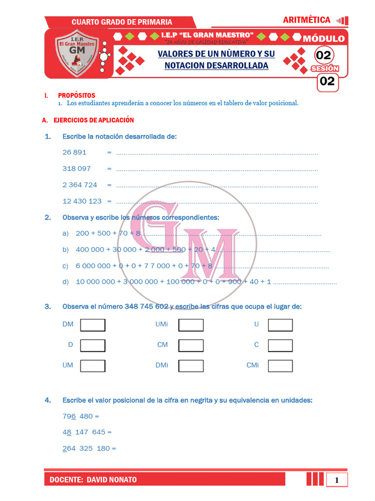2m - Notacion Desarrollada - 4to Grado | PDF | Números | Aritmética