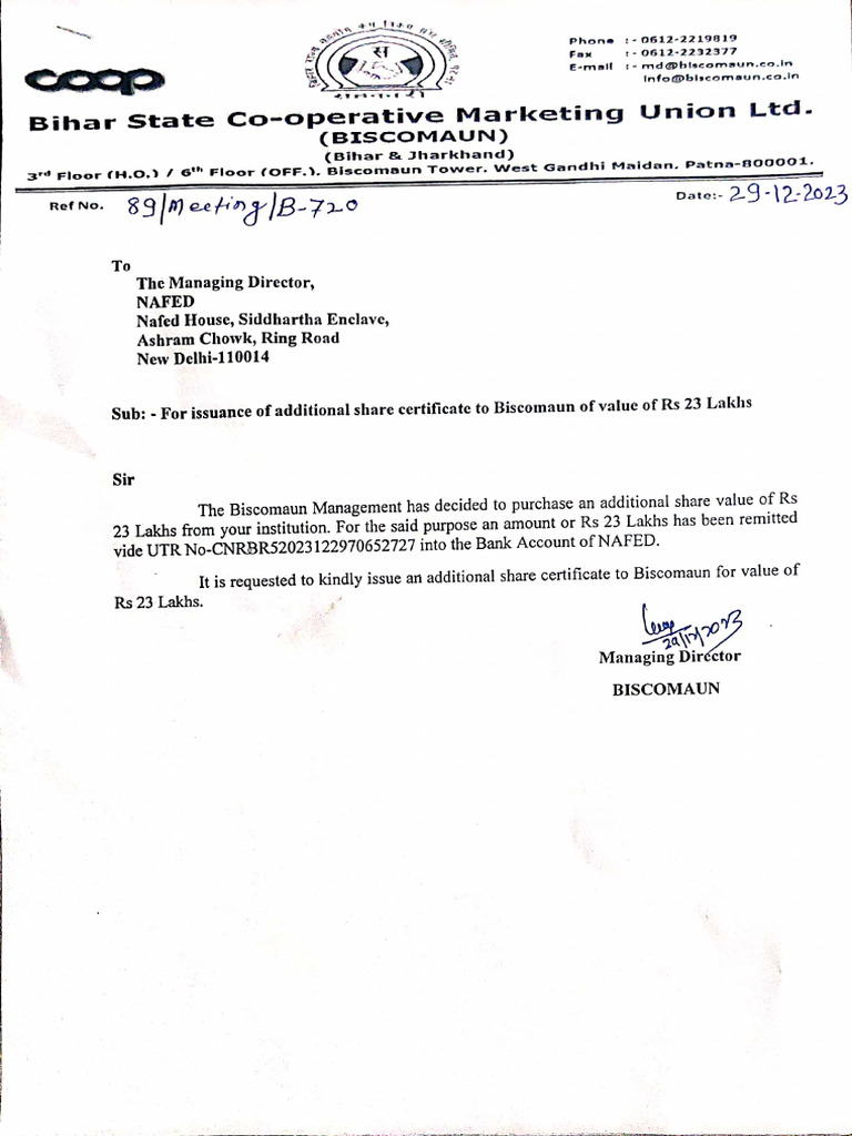 NAFED Letter | PDF