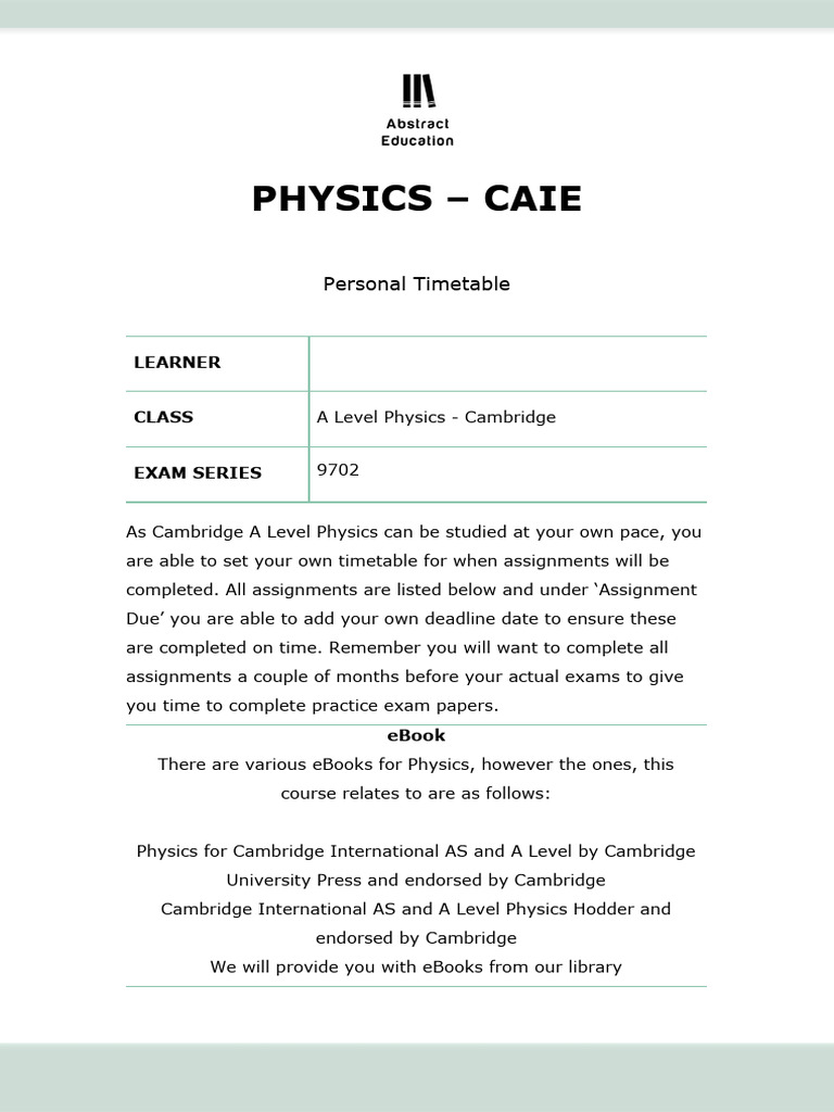 PHYSICS Timetable | PDF | Physics | Physical Quantities