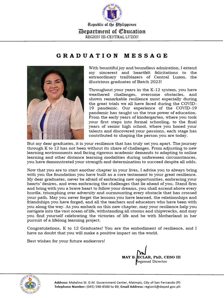 RD-May-Eclar-Graduation-Message-2023_2 | PDF | Psychological Resilience